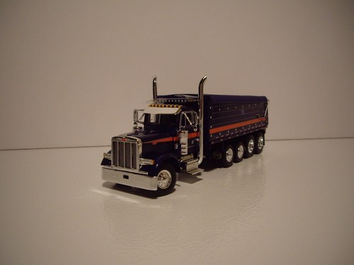 DCP FIRST GEAR 1/64 BLUE AND ORANGE QUAD-AXLE PETE 379 WITH MAC DUMP ...