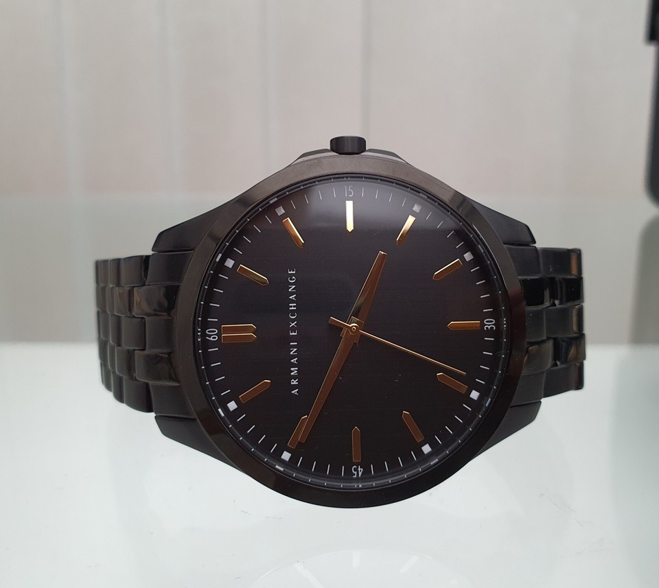 New ARMANI EXCHANGE Mens Watch Slim Big face Black steel bracelet RRP£ ...