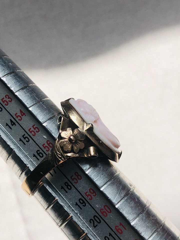 Antique Chinese 14ct Gold Angel Skin Coral Cameo Ring Full Hallmarks ...