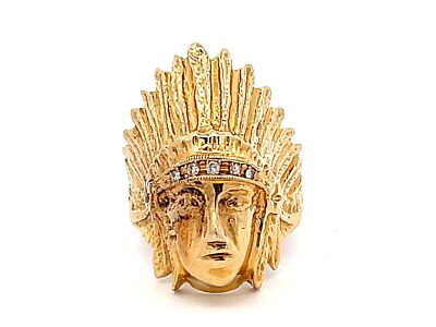 Indian Head Diamond Ring in 18k Yellow Gold | eBay