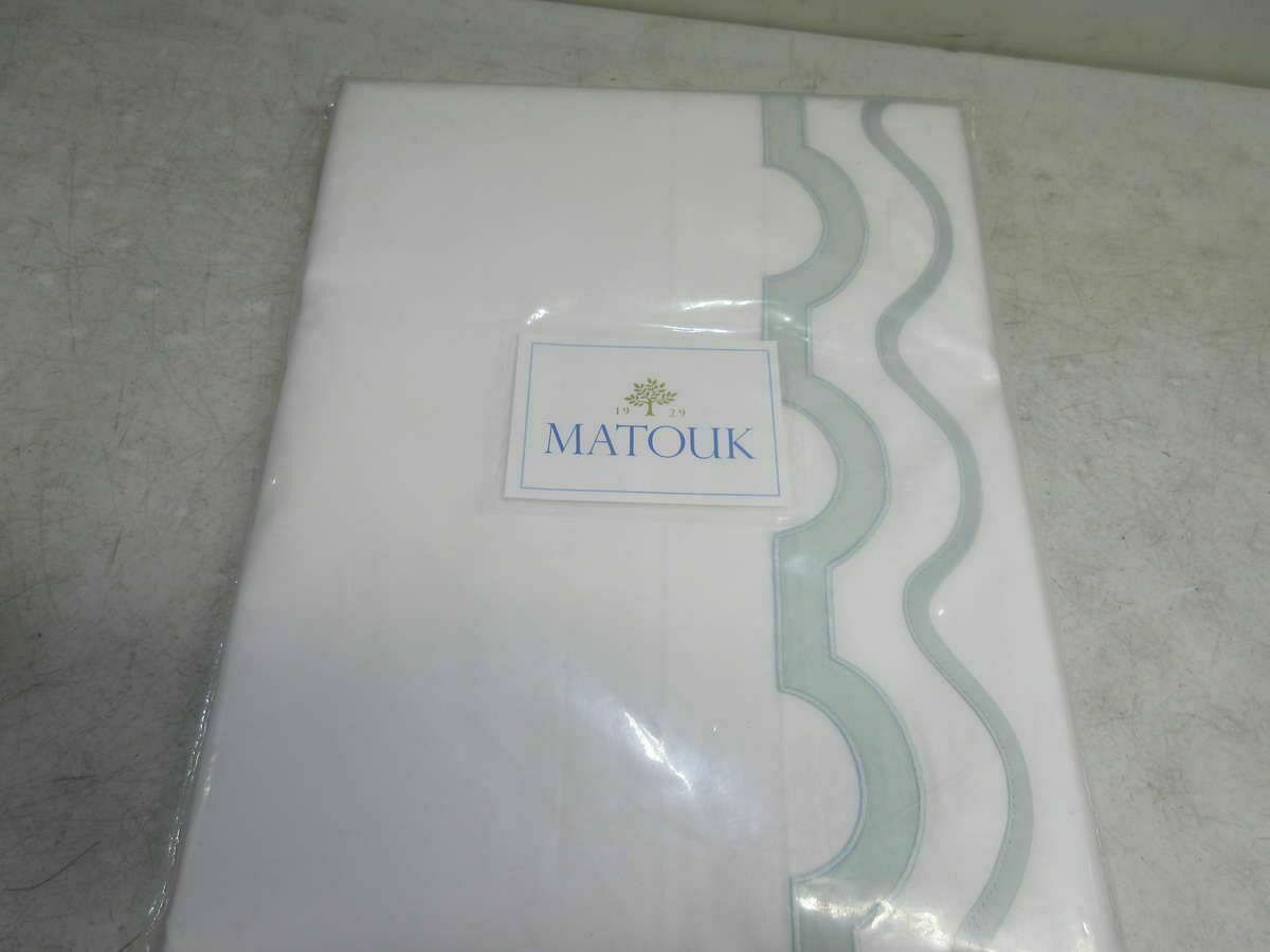 $799 MATOUK MIRASOL KING FLAT SHEET PERCALE OPAL GREEN APPLIQUÉ ...