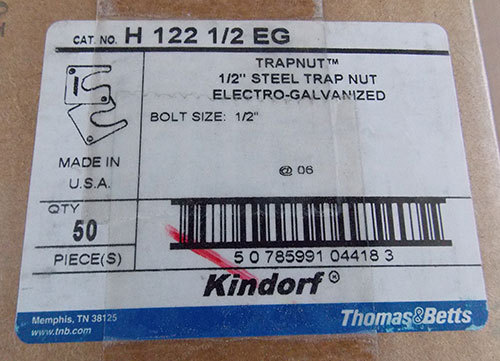 4Pc T&B Kindorf H 122 1/2" EG Steel Trapnut Strut Fastener New | eBay