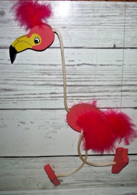 1990 Morgans Marionette Flamingo Wood Feathers Puppet | eBay