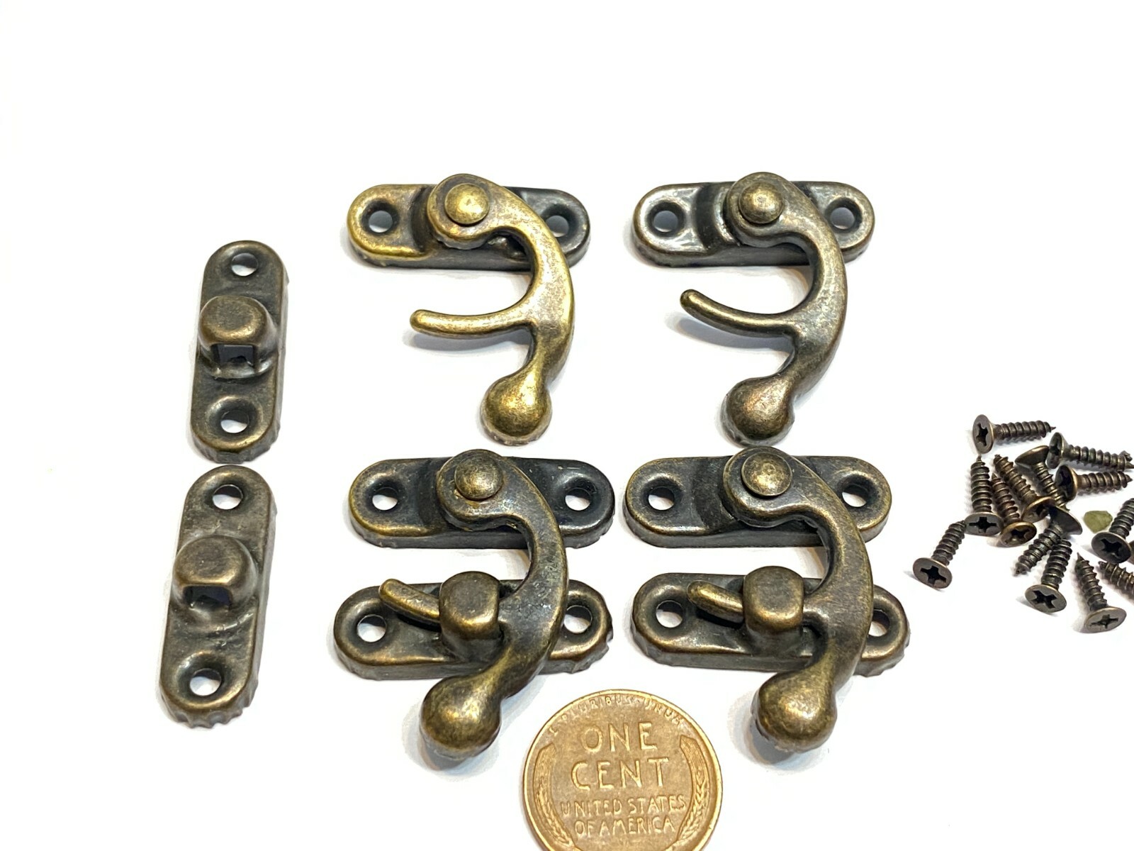 4 x Clasp Box Latch mini bronze antique doll house swing arm 3.3cm x2 ...