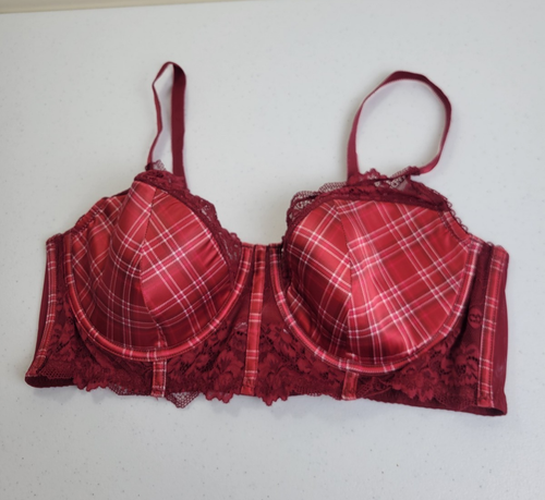Adore Me Underwire Contour Demi Bra Size 40C Red Plaid Floral Lace ...