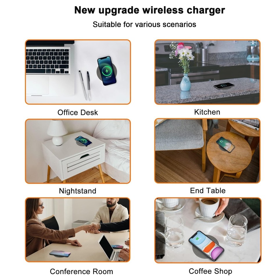 Invisible Wireless Charger, Near 2"(50MM) Under Desk Wireless Charger ...