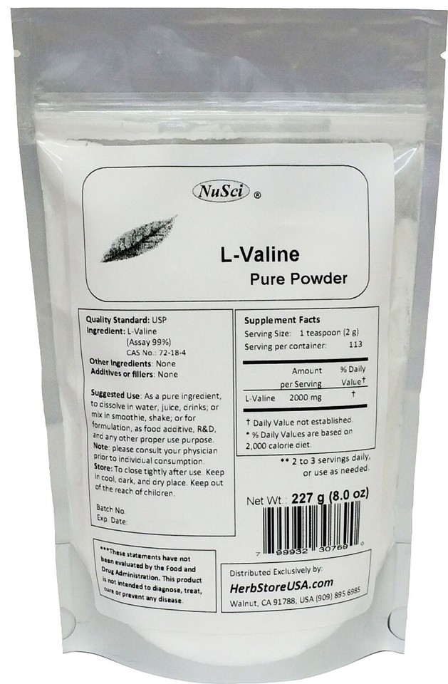 NuSci 100% pure L-Valine powder 8 oz (227g) Valine BCAA Muscle building ...
