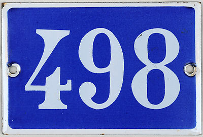 Old French house number 498 door gate plate plaque enamel steel metal ...