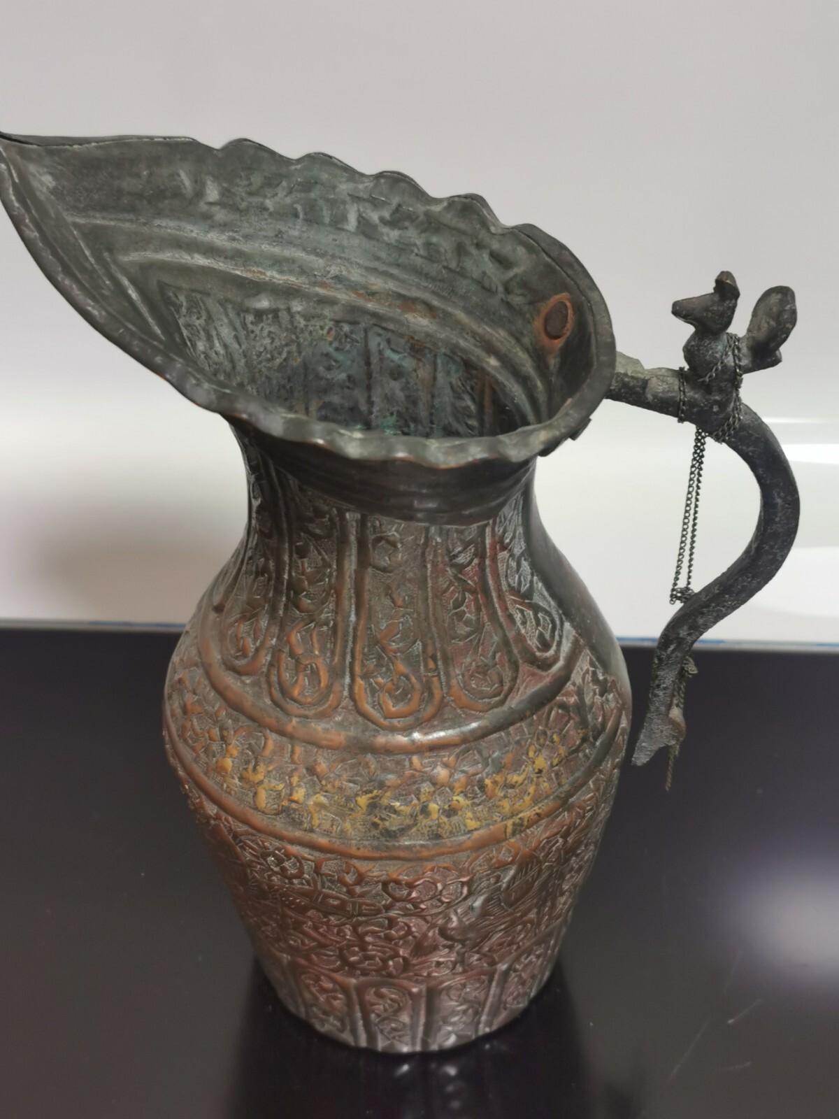 Antique 19th Century Persian Tinned Copper Ewer Hakhamaneshi Design ...