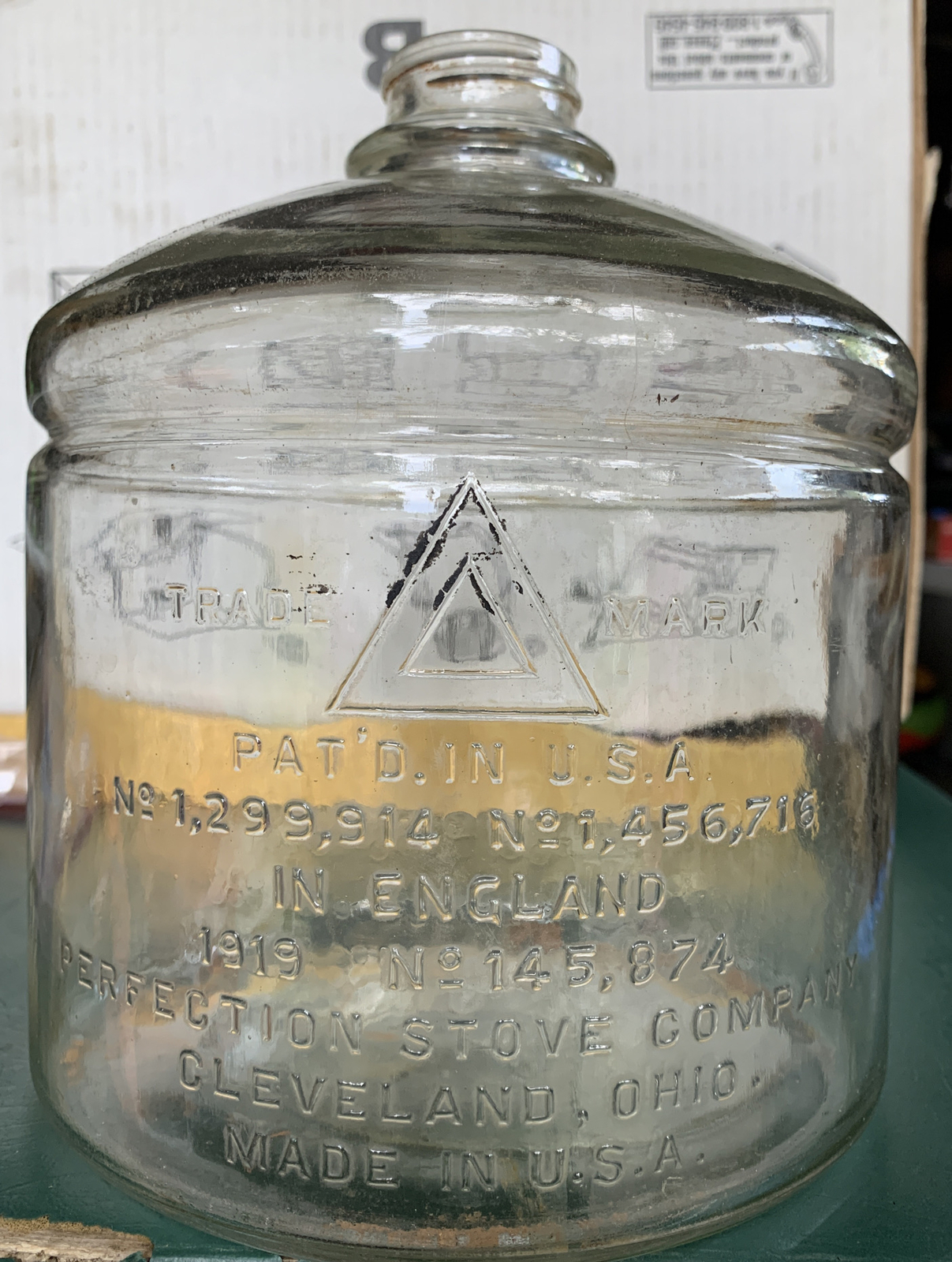 VINTAGE KEROSENE BOTTLE FOR HEATING STOVE. 1919 PAT. TRIANGLE LOGO | eBay