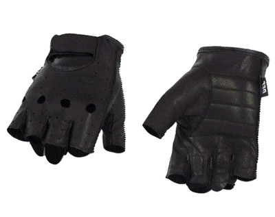 Leather men's open knuckles black vented fingerless gel palm gloves. Size L. new | eBay