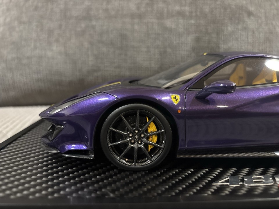 1/18 BBR Ferrari 488 Pista Purple/ Black Yellow Stripe With Carbon Base ...