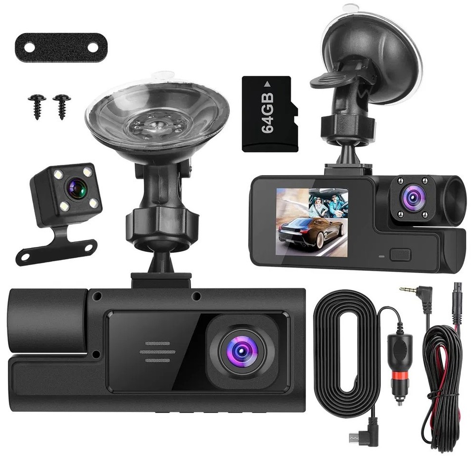 WiFi FHD 1080P Car Dash Cam 3 Channels Front Rear Inside Dash Camera ...