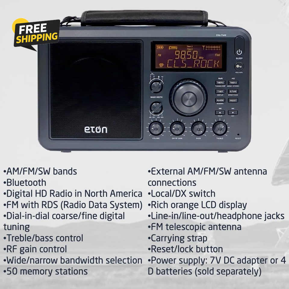 Elite Field Radio with AM/FM, Shortwave, RDS, Bluetooth, Digital Tuning ...