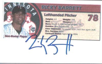 Minnesota Twins RICKY BARRETT autographed 3x5 Info Photo Card | eBay