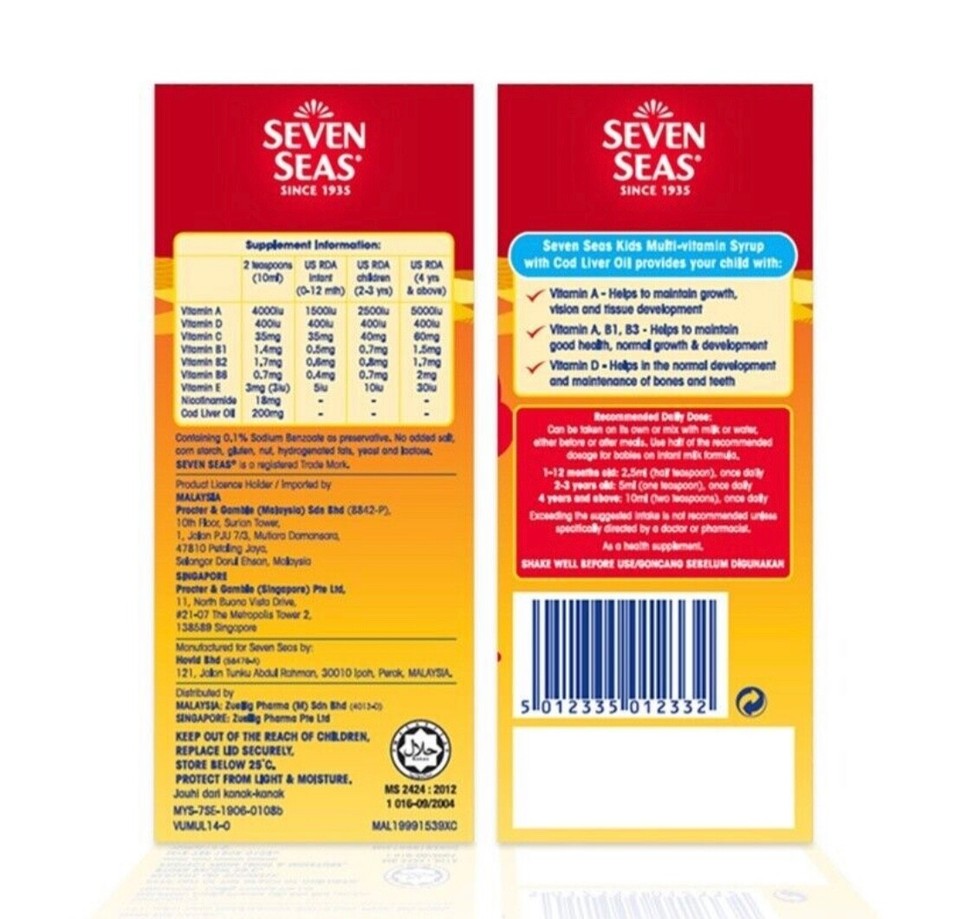 2X Seven Seas Multivitamin Syrup With Cod Liver Oil 100ml Orange Flavor ...