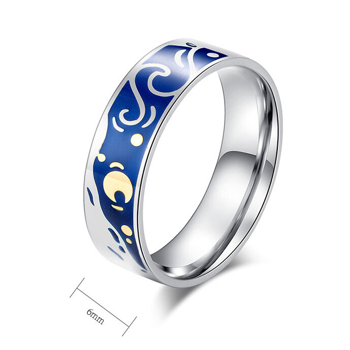 Men's Women's Stainless Steel Van Gogh's Sky Ring Romantic Promise ...