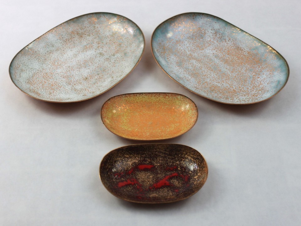 German Handmade Abstract Enamel on Copper Dish Set MCM Enamelware | eBay