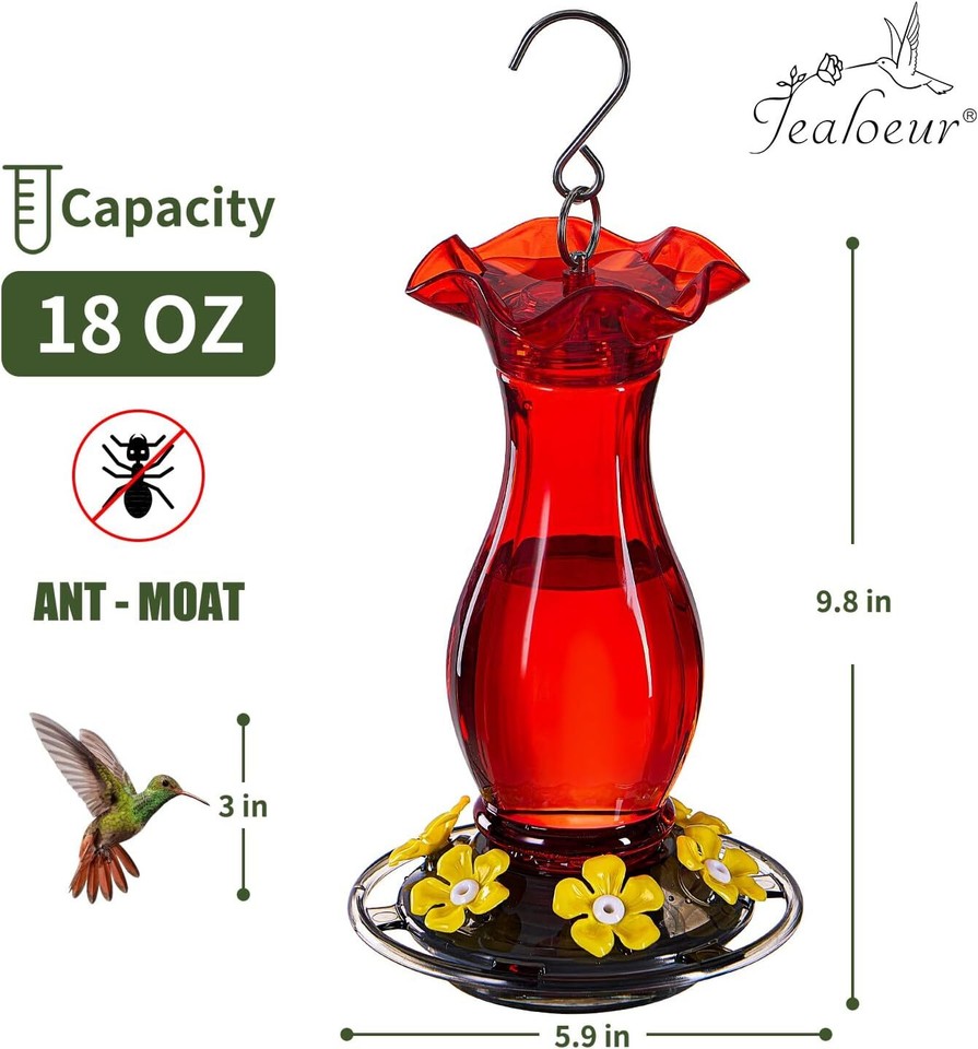 Hummingbird Feeder 18oz Outdoor Hanging Red with 6 Ports Bee Guards ...