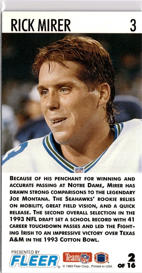1993 Fleer Tall Boy Rookie Standouts Rick Mirer #2 Of 16 Seattle ...