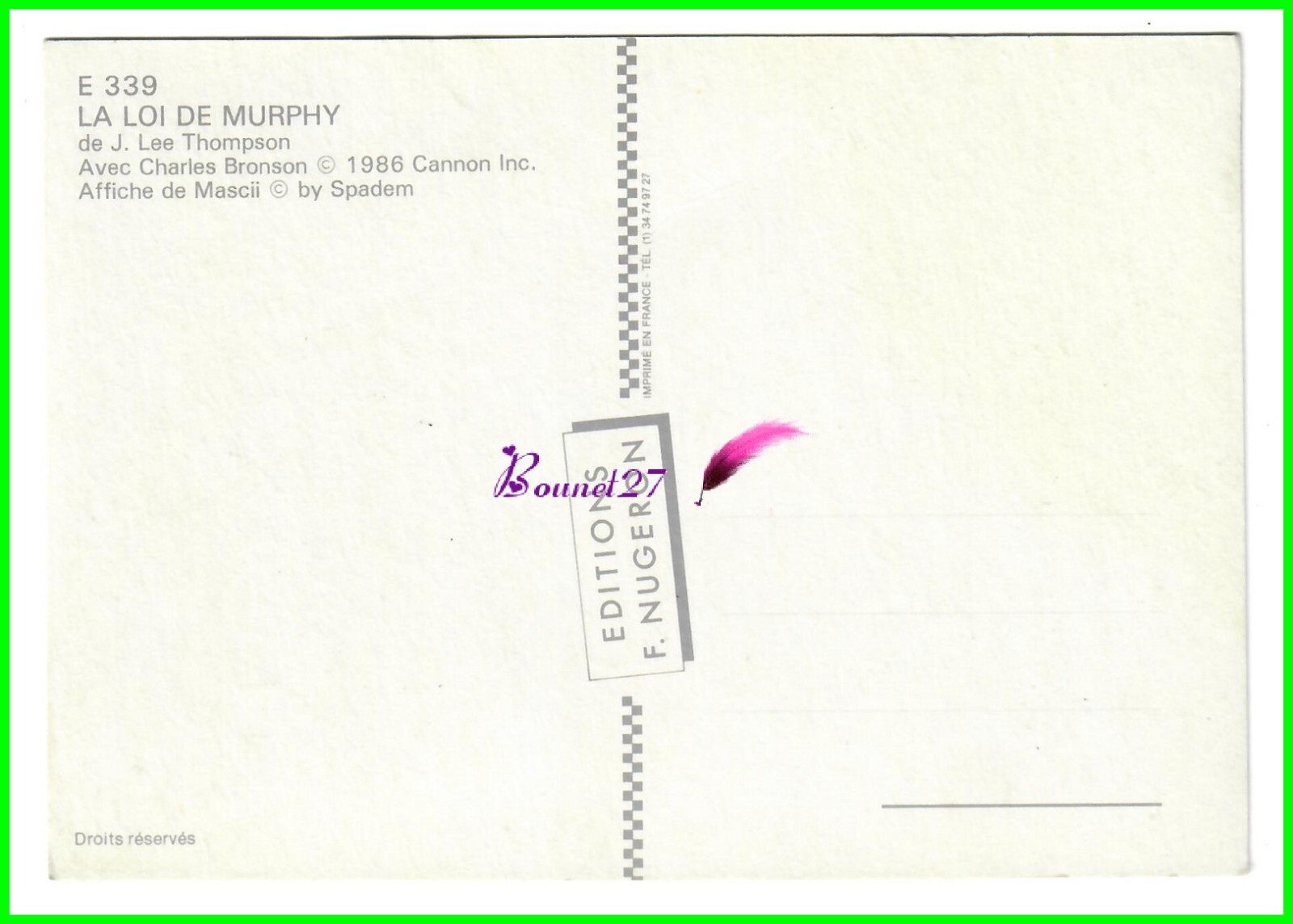 Carte Postale Postcard FILM " La Loi de Murphy 1986 " de Thomson ...