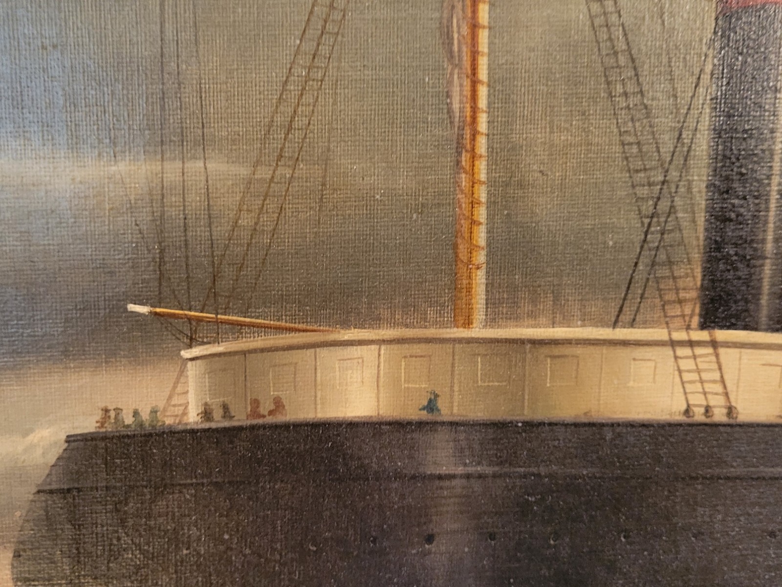 FINE W H PLUMMER MASTED SHIP & STEAMSHIP BOSTON HARBOR OIL PAINTING C ...