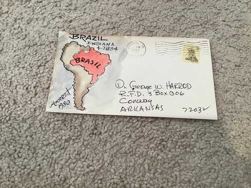 1980 BRAZIL Indiana: Signed FOLK ART WATERCOLOR Postal Cover GEORGE ...