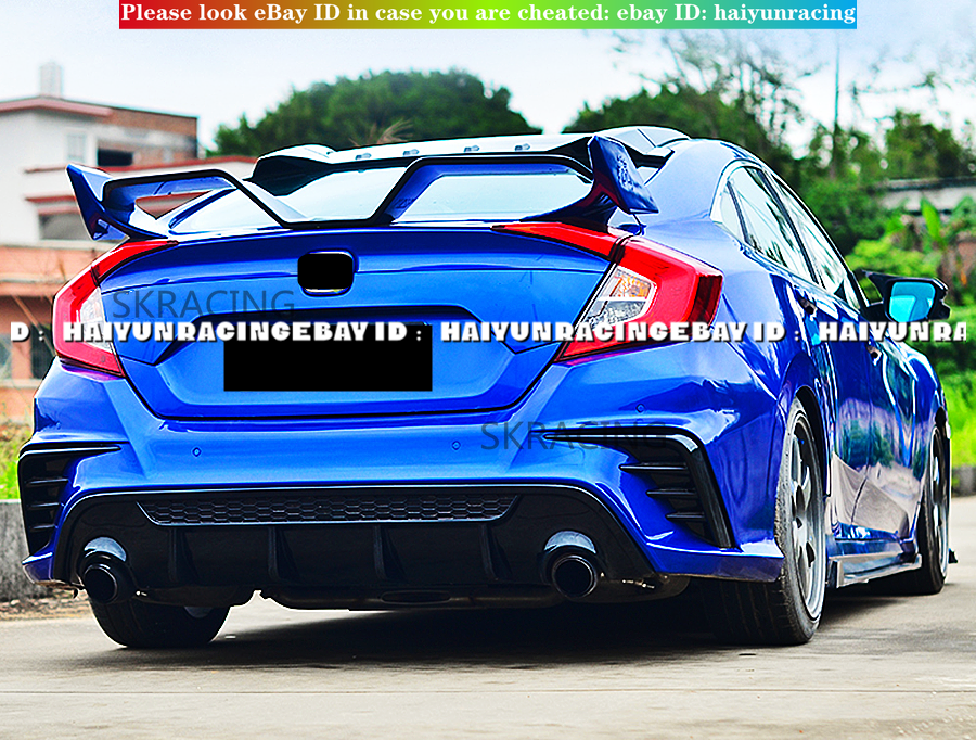 For Honda Civic Sedan 2016-2021 Black+Blue Rear Spoiler Gull Wing Tail ...