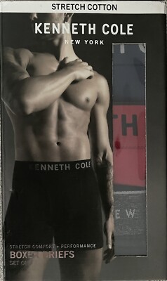 3 Pack KENNETH COLE NY Logo Boxer Briefs Men's Cotton Stretch Blue•Red ...