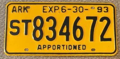 Arkansas 1993 APPORTIONED SEMI TRAILER License Plate ST834672 | eBay
