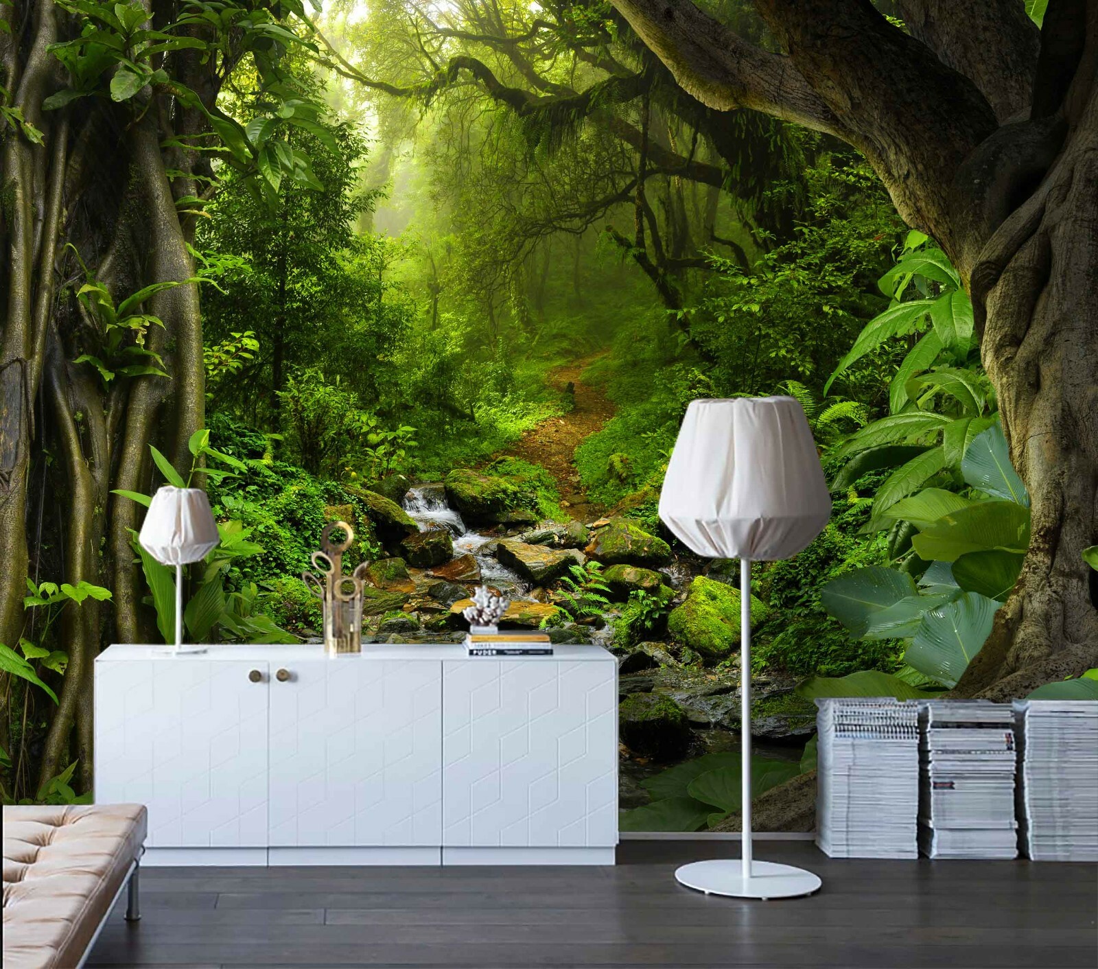 3D Deep Forest Stream Wallpaper Wall Mural Removable Self-adhesive 333 ...