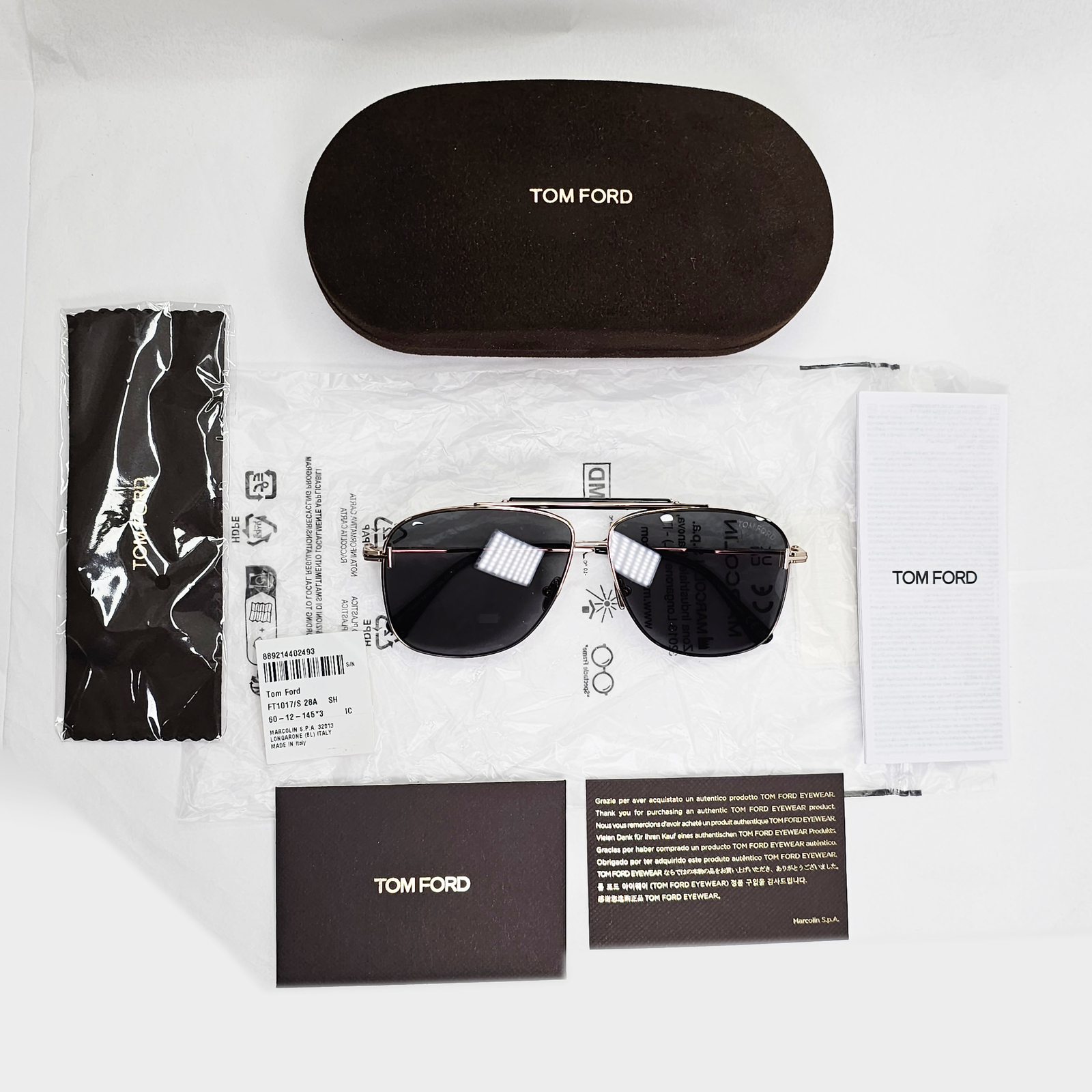 Tom Ford Sunglasses Jaden Gold Grey Metal Pilot Square FT1017 TF 1017 ...