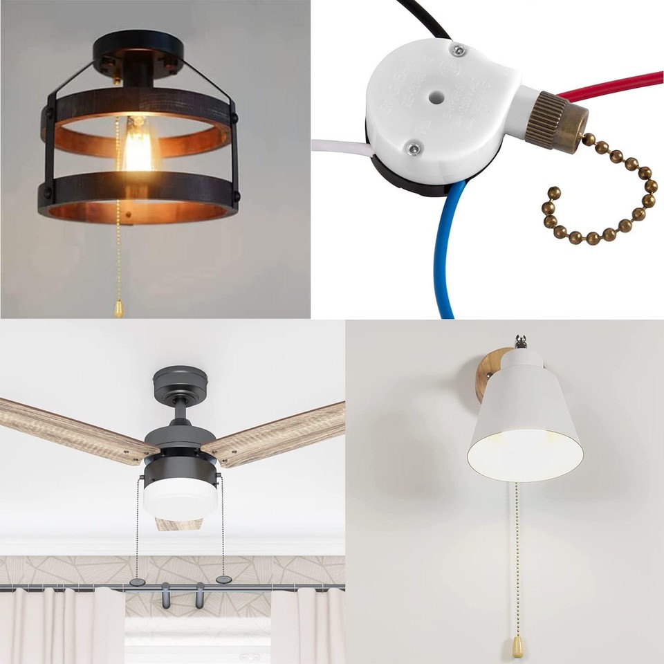 with 4 Pre-Installed Wires Ceiling Fan Switch 3 Speed 4 Wire, ZE-208s ...