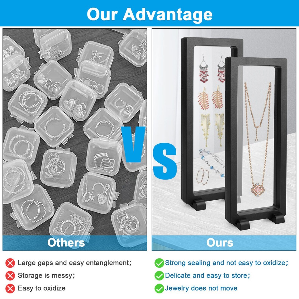 2PACK 3D Floating Coin Display Frame Box Jewelry Holder Case W/ Stand ...