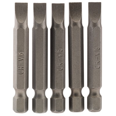 Draper Plain Slot Screwdriver Bit 6Mm 1/4" Hex 50Mm Long (Pack Di 5 ...