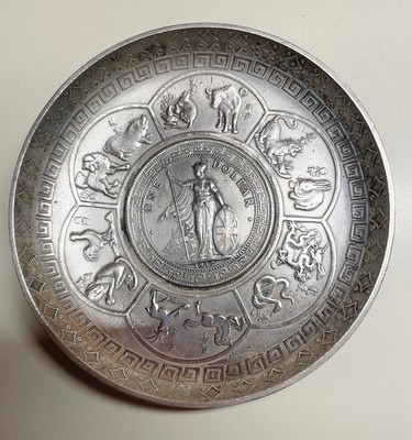 1912 BRITISH TRADE DOLLAR COIN Embedded in CHINESE ZODIAC TRAY~Bombay ...