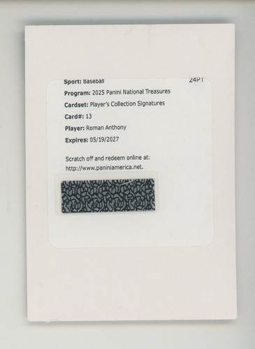2025 National Treasures Player's Collection Roman Anthony AUTO ...
