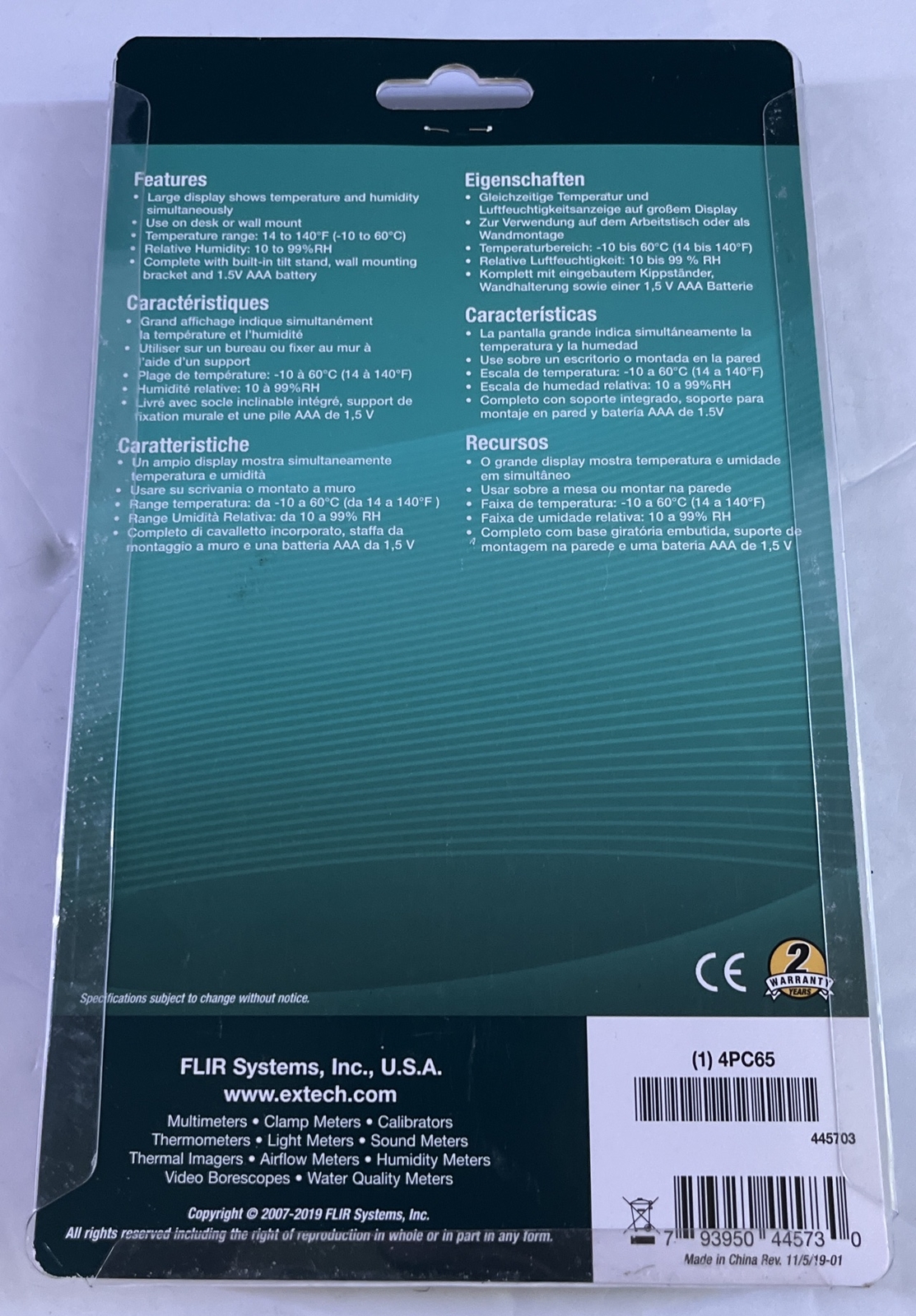 Extech 445703 Big Digit LCD Hygro-Thermometer - White/Green for sale ...