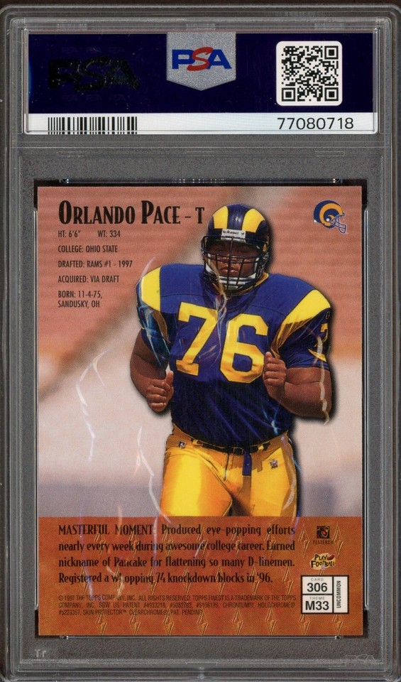 1997 Topps Finest Embossed #306 Orlando Pace Rams RC Rookie HOF PSA 10 ...