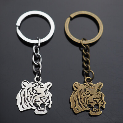 2x PCS Tiger Head Growl Zoo Pendant Keychain Key Chain Gift - Bronze ...