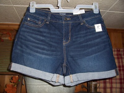 TIME AND TRU LADIES WOMENS DARK WASH CORE DENIM SHORTS SIZE 4 CUFFED ...