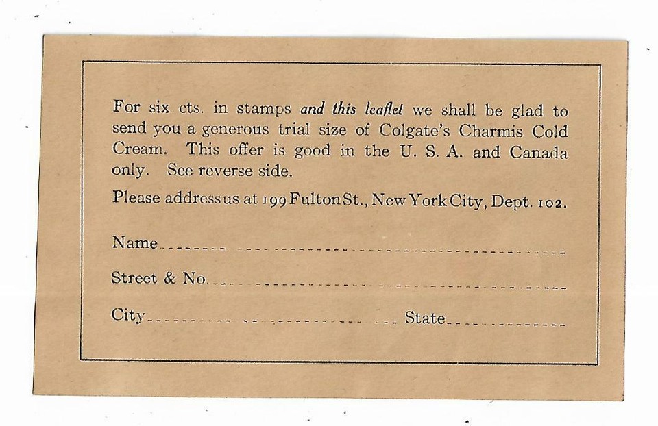 Old Advertising Card Colgate's Charmis Cold Cream Colgate Co New York ...
