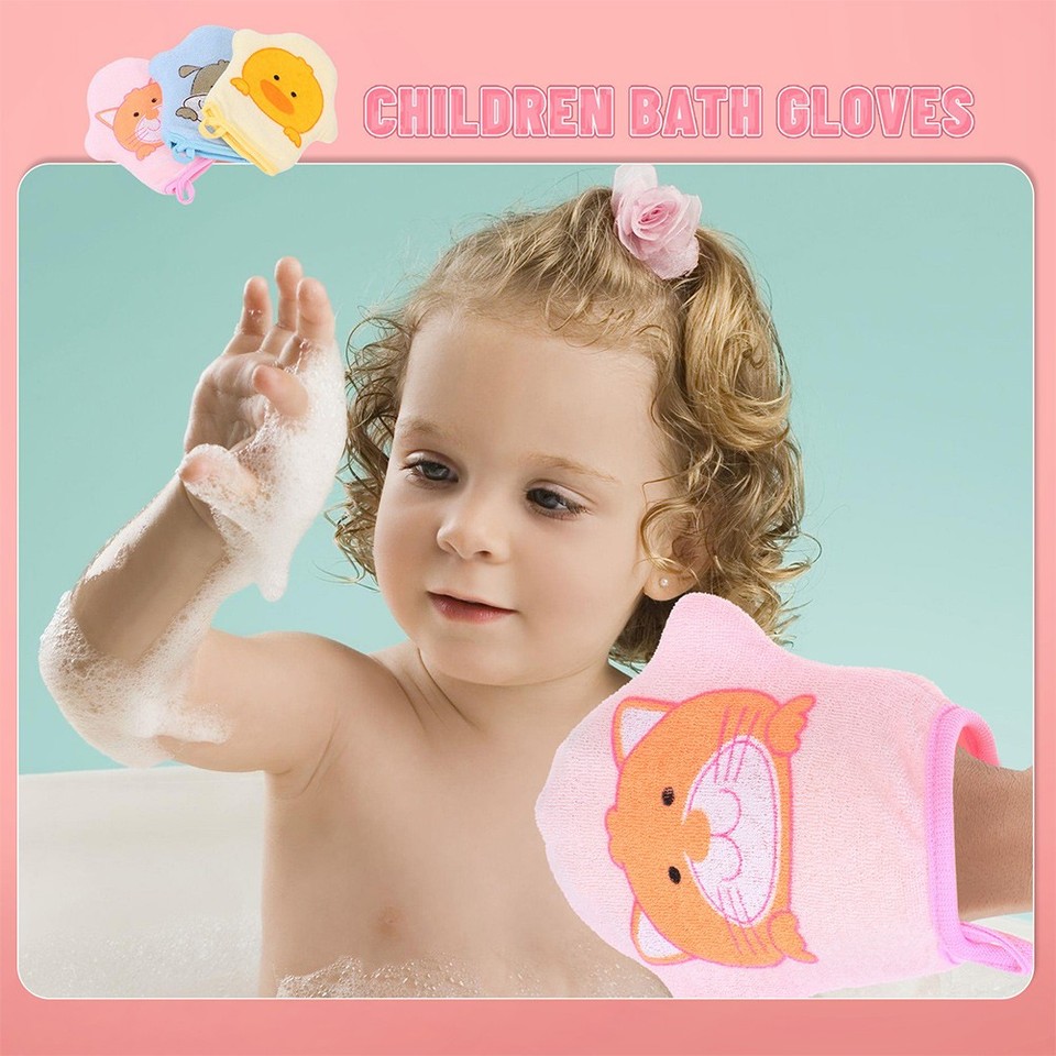 6 Pcs Soft Sponge Baby Bath Gloves Cartoon Shower Scrubber Gloves for ...