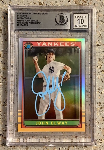 Yankees John Elway GEM 10 AUTO SIGNED 2024 Bowman Chrome Draft ...