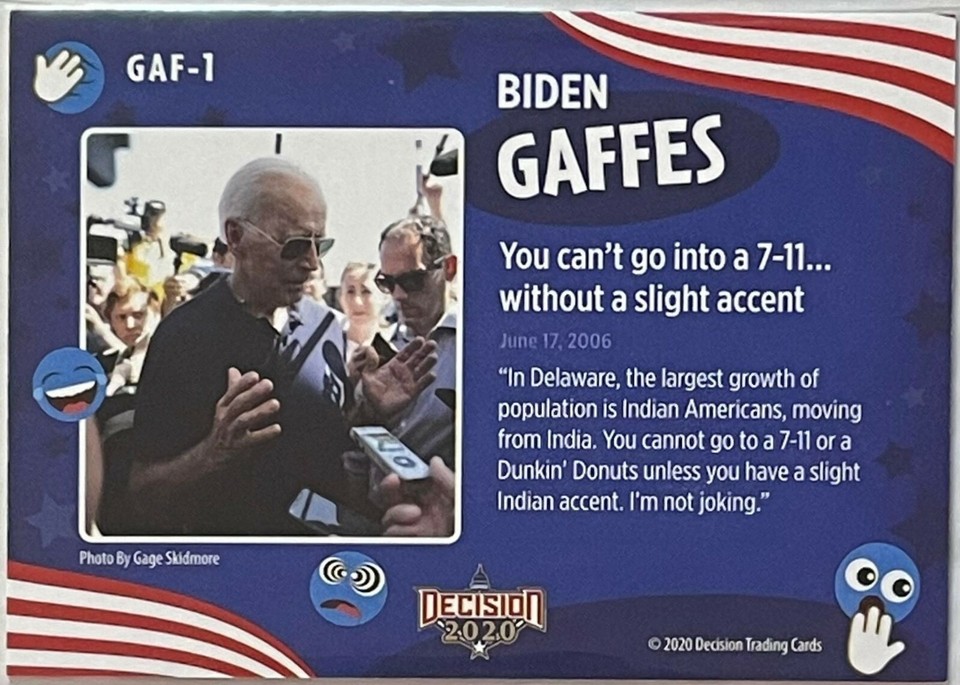 2020 LEAF DECISION JOE BIDEN GAFFES CARD "YOU CAN'T GO INTO A 7-11 ...