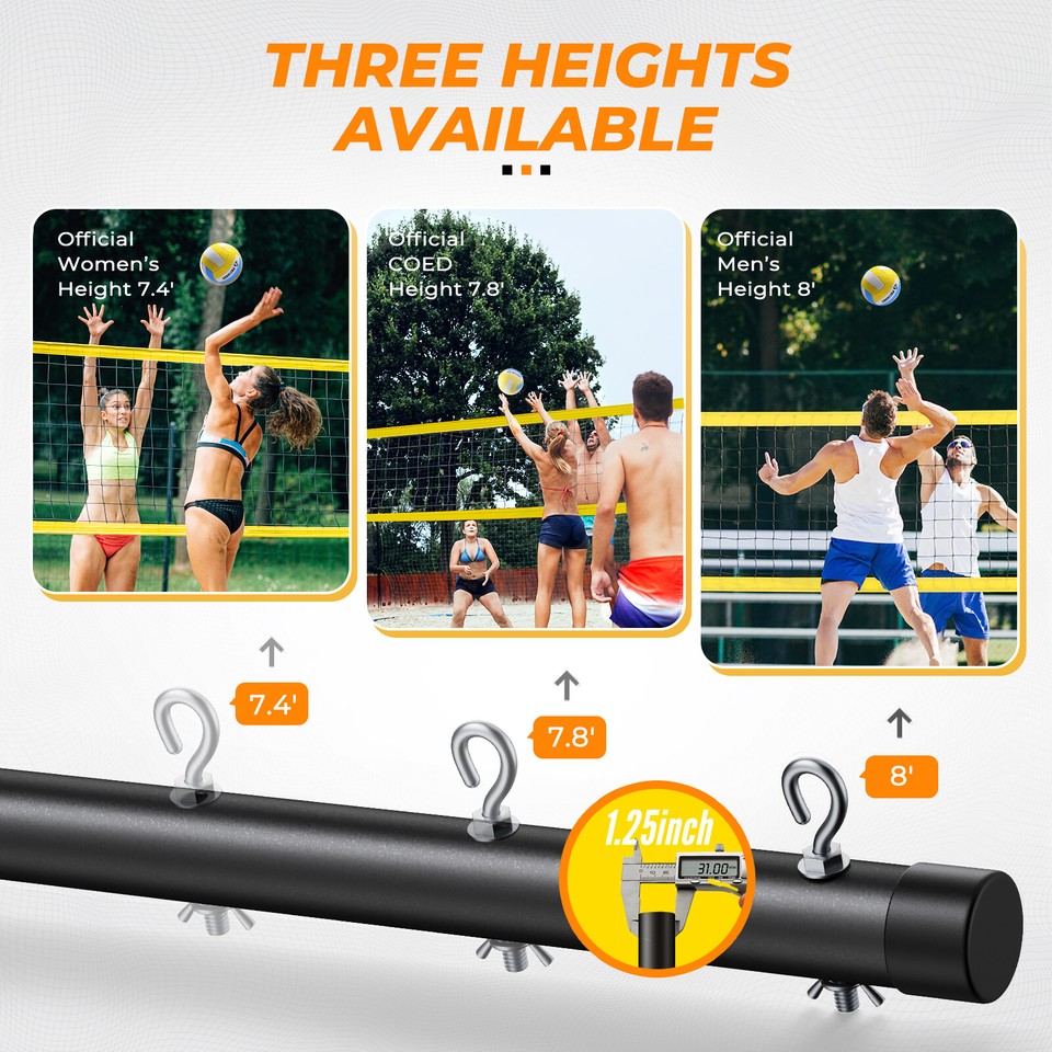 32x 3ft Professional Volleyball Net Kit Portable w/ Adjustable Poles ...