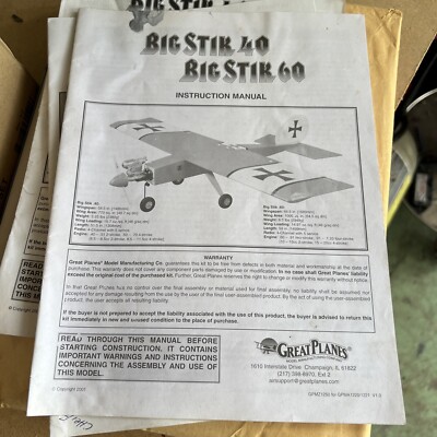 Great Planes Big Stik 40/60 Instruction Manual Bin5 | eBay