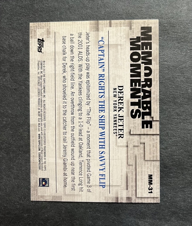 2017 Topps Memorable Moments Derek Jeter #MM-31 HOF | eBay