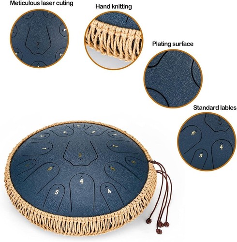 Tongue Drum 14 Inches 15 Notes Balmy Drum Hand Pan Drums Major + Music ...