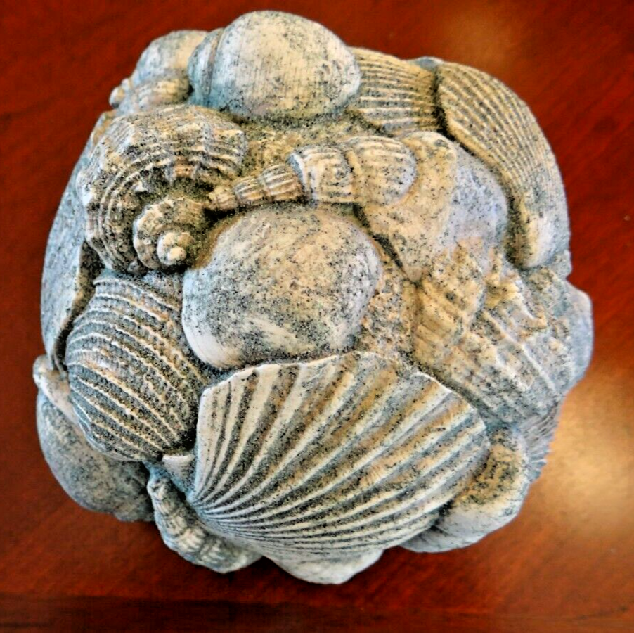 Blue Resin Shell Ball Orb, Nautical Seashell Decorative Sphere 4 ½” In ...